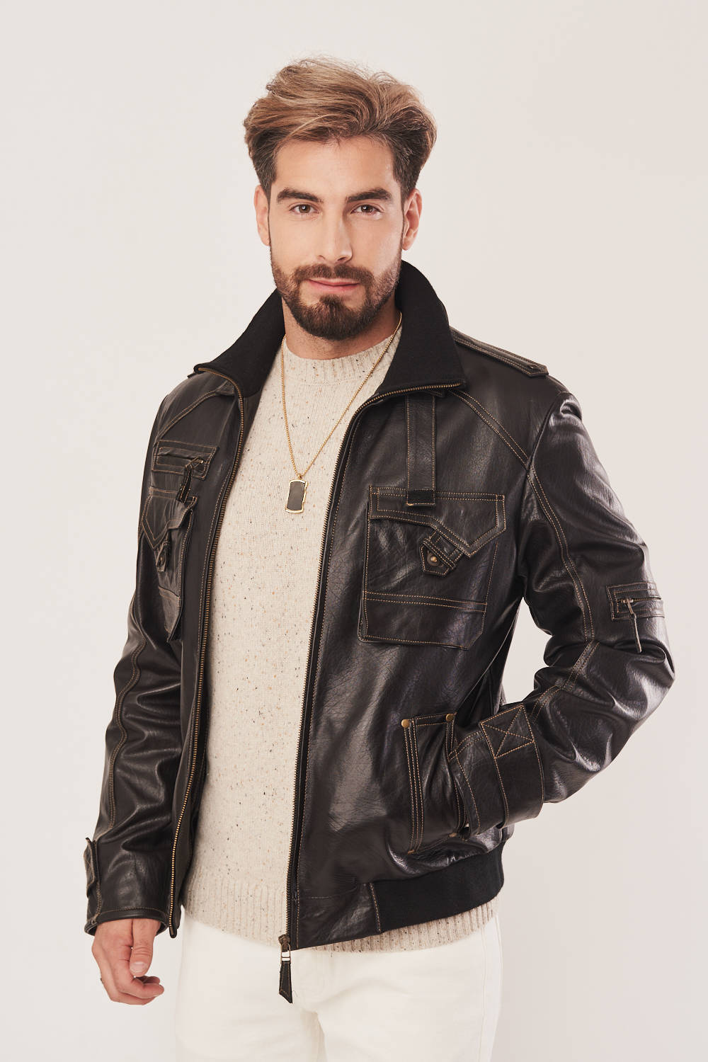 Men's black leather bomber jacket, Top Gun | Men \ Leather Jackets ...